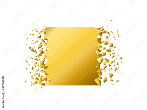 Exploding Square With Debris Isolated Gold Square On White Background Concept Template For