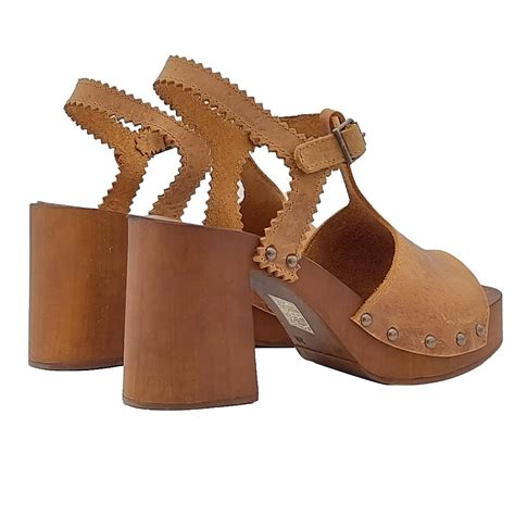 Brown Leather Clogs With 8 Cm Heel Made In Italy My263 Etsy