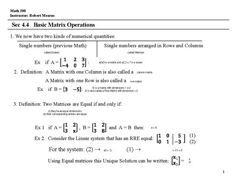 Math 208 Lecture Notes Sec 44 Basic Matrix Operations Studocu