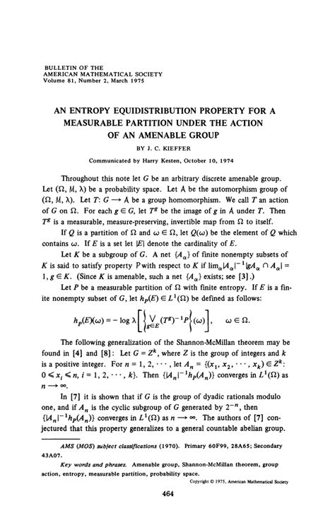 Pdf An Entropy Equidistribution Property For A Measurable Partition Under The Action Of An