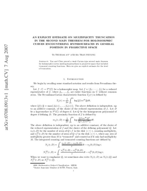 Pdf An Explicit Estimate On Multiplicity Truncation In The Second