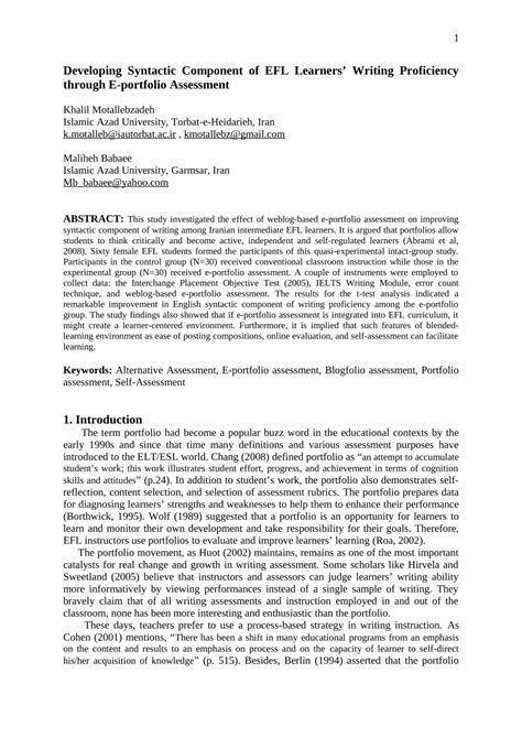 Pdf Developing Syntactic Component Of Efl Learners Writing Proficiency Through E Portfolio