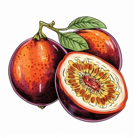 Vintage Passion Fruit Sketch In Violet And Brown Ink Stock Illustration
