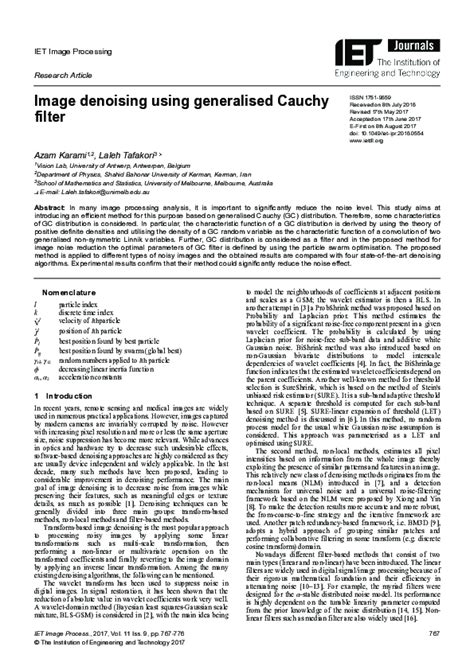 Pdf Image Denoising Using Generalised Cauchy Filter Laleh Tafakori