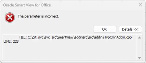 Error Oracle Smart View For Office Parameter Is Incorrect Gitsvc Oracle Forums