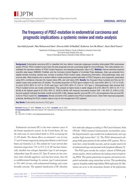Pdf The Frequency Of Pole Mutation In Endometrial Carcinoma And