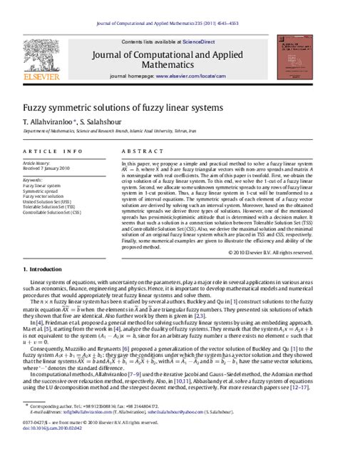 Pdf Fuzzy Symmetric Solutions Of Fuzzy Linear Systems