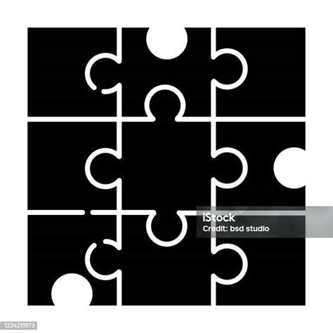 직소 퍼즐 문말 아이콘입니다 타일링 조립 게임 조각 연동 정신 운동 독창성 지능 테스트 수수께끼 실루엣 기호입니다 음수 공간입니다 벡터 절연 그림 개념에 대한 스톡 벡터