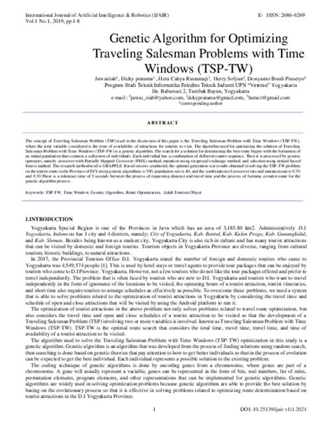 Genetic Algorithm For Optimizing Traveling Salesman Problems With Time Windows Tsp Tw