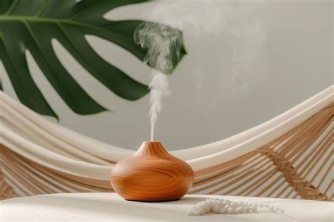 Capture A Serene Side View Of An Aromatherapy Diffuser Gently Releasing Mist In An Inviting