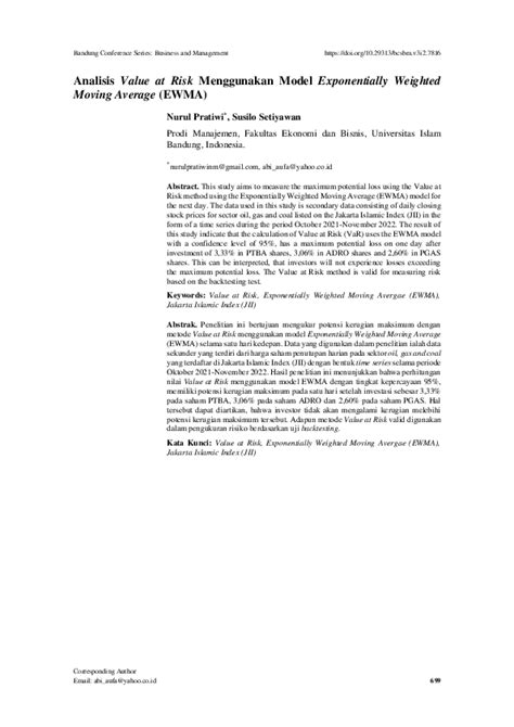 Pdf Analisis Value At Risk Menggunakan Model Exponentially Weighted Moving Average Ewma