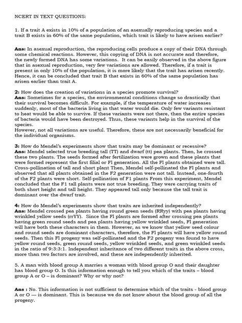 Class 10 Heredity Revision Pdf Evolution Reproduction