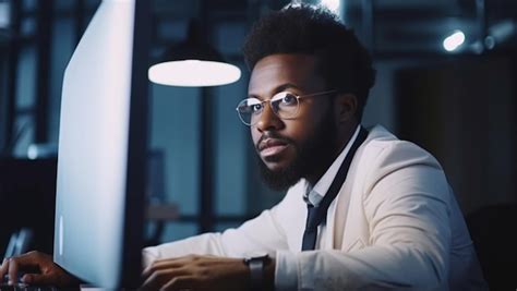 Free Photo African American Man Working On Computer Created With Generative Ai Technology