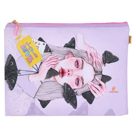 پوشه پارچه ای فانتزی زیپ دار A4 طرح دختر و پروانه ها 3067 سویل Majdmarket