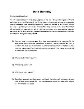Static Electricity By Simple Science Investigations TPT