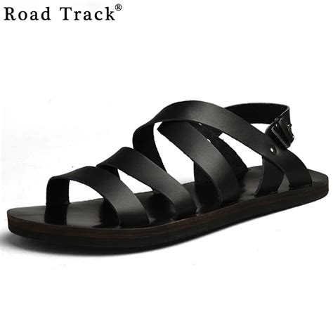 Summer Men Sandals Leather Vintage Flat Heel Solid Buckle Beach Gladiator Sandals For Men