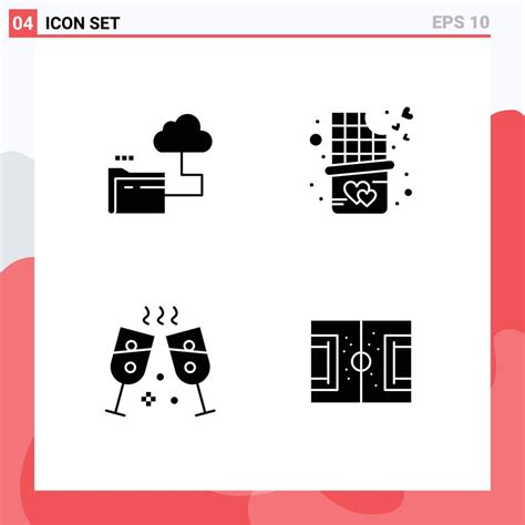 pictogram set of 4 simple solid glyphs of cloud field file sweet game
