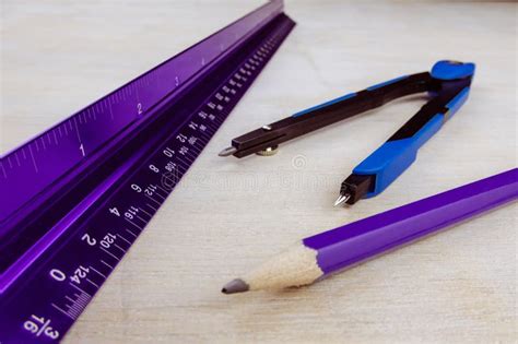 Triangle Ruler Comapss And Pencil Lets Do Some Work Stock Image Image