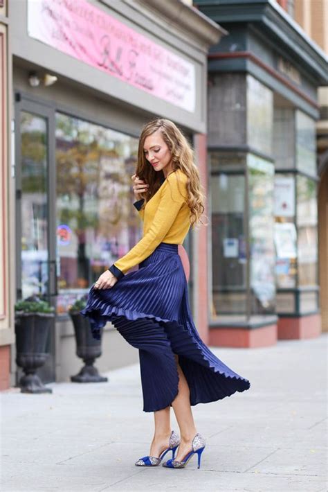Box Pleated Satin Skirt Elegant Fashion Fashion Midnight Sky