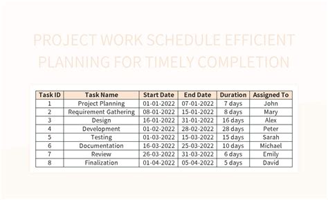 project work schedule efficient planning for timely completion excel