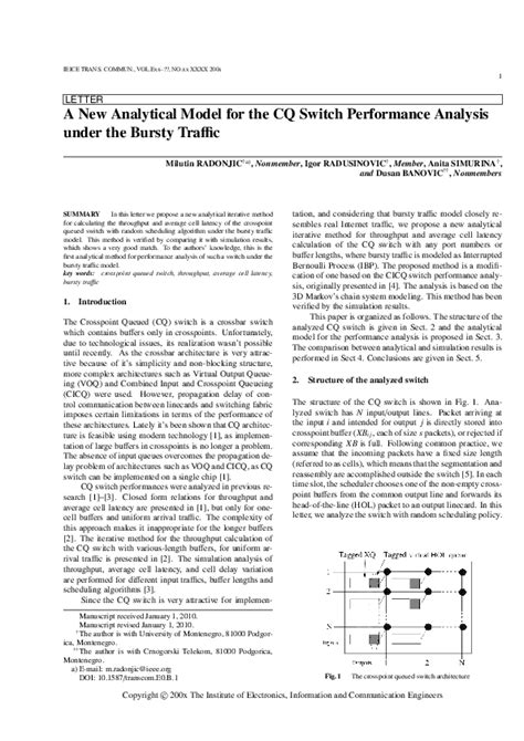 Pdf A New Analytical Model For The Cq Switch Performance Analysis Under The Bursty Traffic