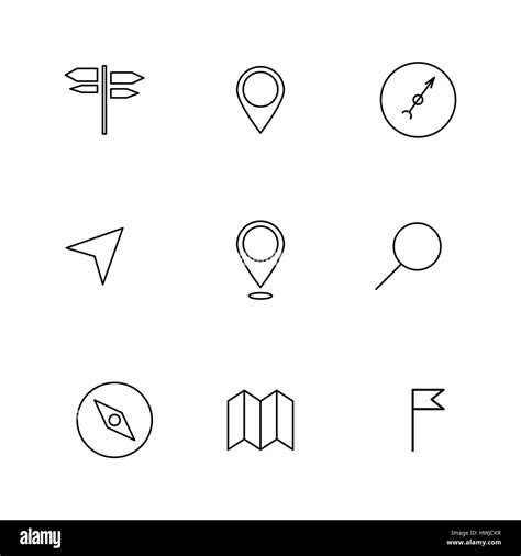 Set Of Navigation Icons Of Thin Lines Isolated On White Background Vector Illustration Stock