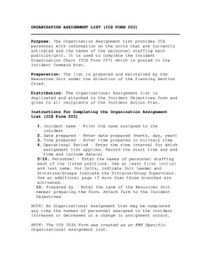 Fillable Online ORGANIZATION ASSIGNMENT LIST ICS FORM Fax Email Print PdfFiller