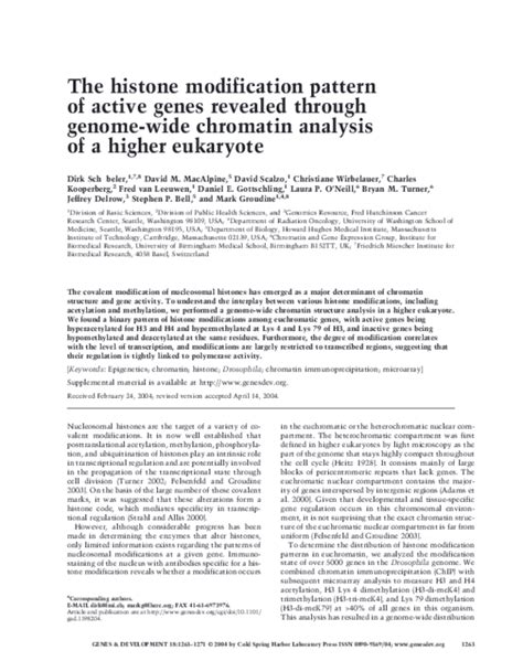 Pdf The Histone Modification Pattern Of Active Genes Revealed Through Genome Wide Chromatin