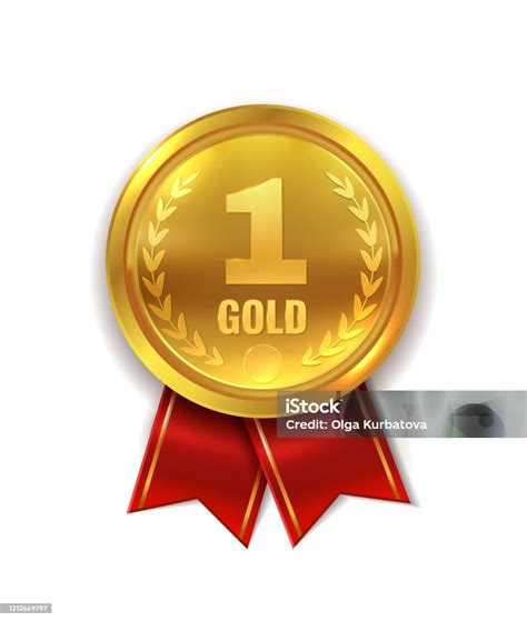 1위 챔피언과 우승자 고립 벡터 일러스트를위한 빨간색 리본 과 황금 상 메달 또는 오르덴 기호 1위에 대한 스톡 벡터 아트 및 기타 이미지 Istock