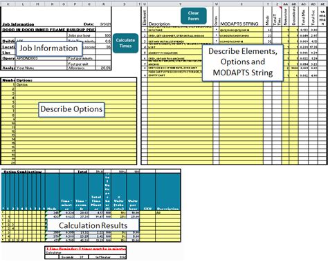 Modapts Template Excel Time And Motion Modapts Calculator Modapts Template Excel Time And Motion Modapts Calculator