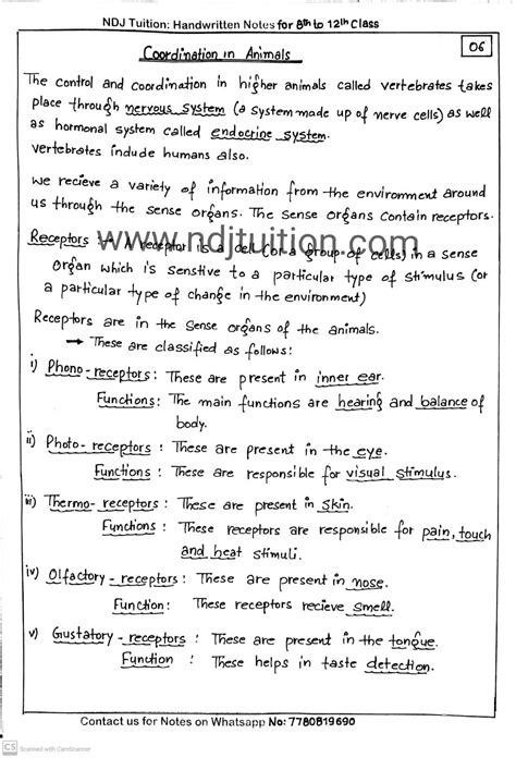 Control And Coordination Handwritten Notes For Class 10th Artofit