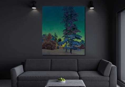 Maxfield Parrish Winter Night Landscape 1956 Quality Art Print Canvas Maxfield Parrish Poster