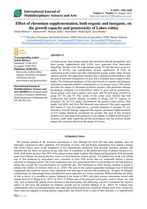 Pdf Effect Of Chromium Supplementation Both Organic And Inorganic On The Growth Capacity And
