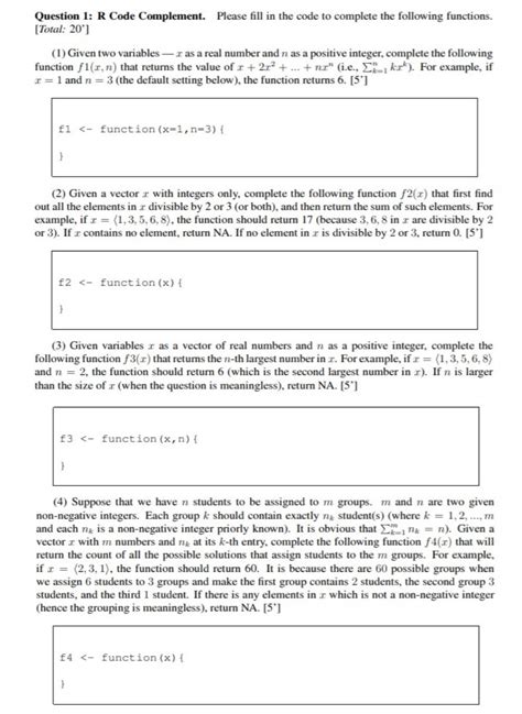 Question 1 R Code Complement Please Fill In The