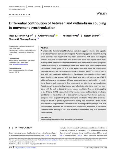 Pdf Differential Contribution Of Between And Within Brain Coupling To
