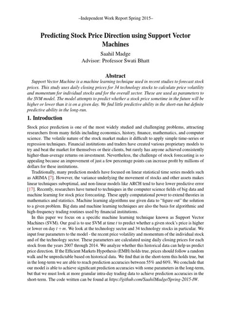 Predicting Stock Price Direction Using Support Vector Machines Pdf Ordinary Least Squares