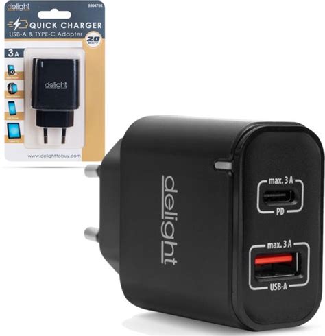 Dubbele Usb Stekker Oplader Met 2 Poorten Pd20w Zwart Snellader Usb A And Usb C Bol