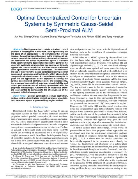 Pdf Optimal Decentralized Control For Uncertain Systems By Symmetric