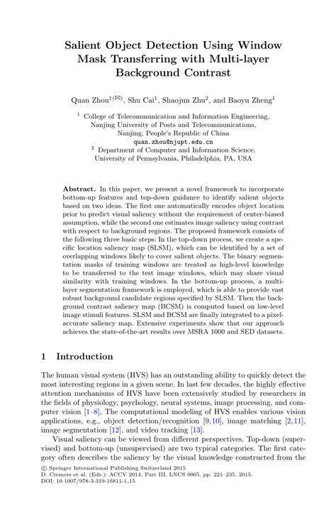 Pdf Salient Object Detection Using Window Mask Transferring With
