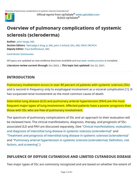 Overview Of Pulmonary Complications Of Systemic Sclerosis Scleroderma