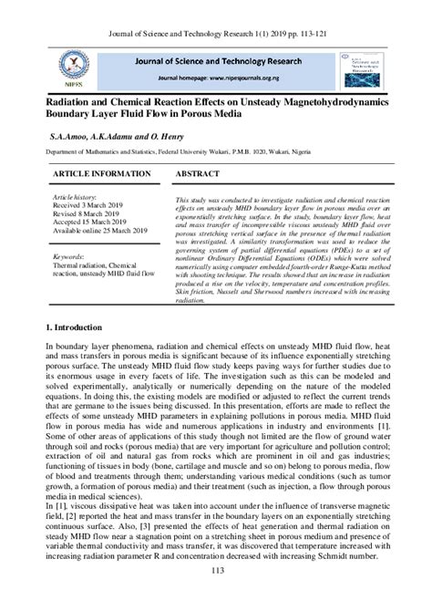 Pdf Radiation And Chemical Reaction Effects On Unsteady