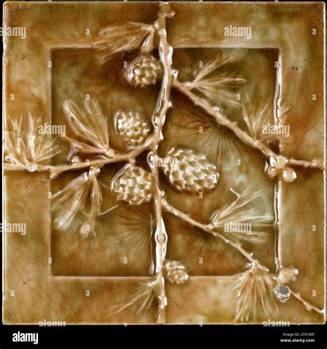 Tile With Pine Branch Design C 1895 Trent Tile Trenton New Jersey