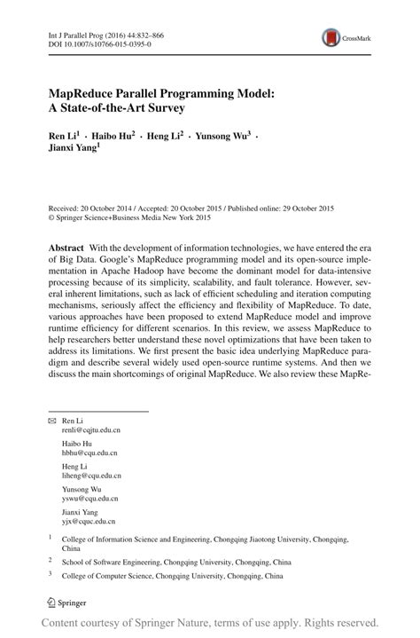 Mapreduce Parallel Programming Model A State Of The Art Survey Request Pdf