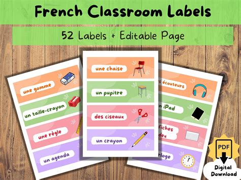 French Classroom Labels Vocabulary Fsl Instruction Editable Labels