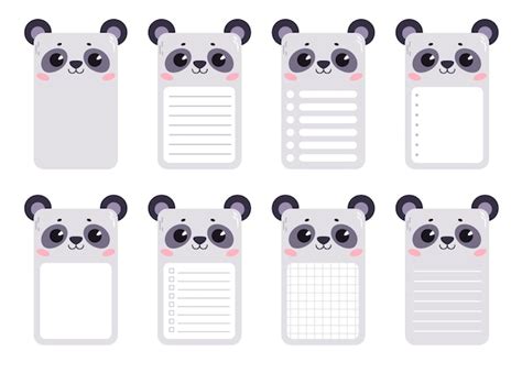 Premium Vector A Set Of Note Cards With A Cute Panda Rectangular