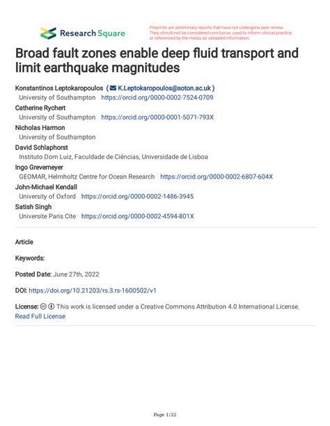 Pdf Broad Fault Zones Enable Deep Fluid Transport And Limit Earthquake Magnitudes