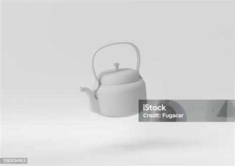 창조적 인 최소한의 종이 아이디어 흰색 배경이있는 흰색 주전자개념 3d 렌더링 3d 그림 디지털 생성 이미지에 대한 스톡 사진