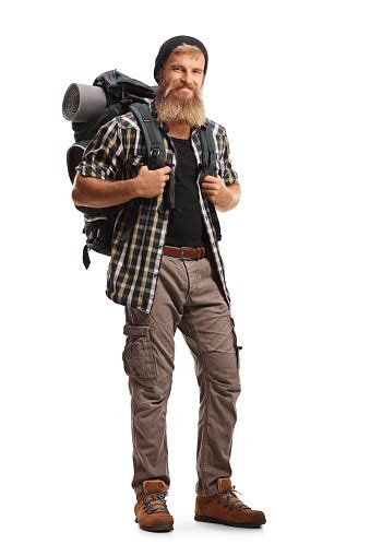 카메라에 미소 배낭과 젊은 수염 관광객의 전체 길이 초상화 30 34세에 대한 스톡 사진 및 기타 이미지 30 34세 관광 관광객 Istock