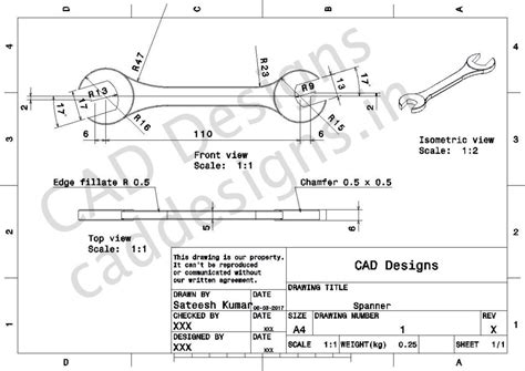 Spanner Or Wrench Design In Catia V5 With Drawing Sheet Cad Designs