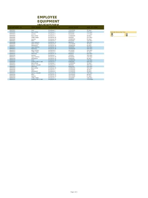 Empl Equipment Inventory Sheet Form Fill Online Printable Fillable Blank PdfFiller